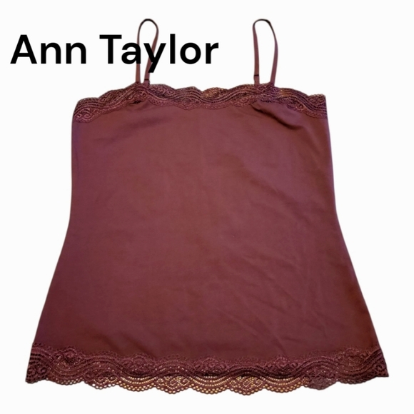 Ann Taylor | Tops | Ann Taylor Lace Trim Camisole Tank Top L Burgundy ...